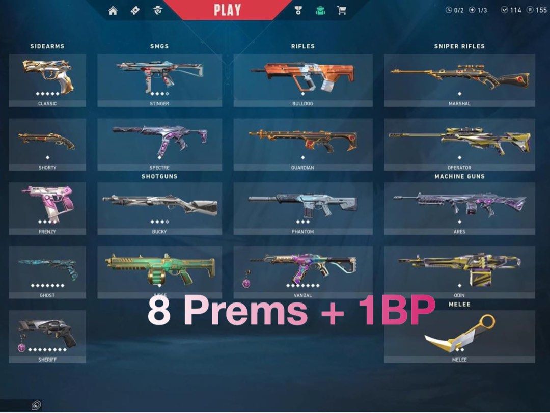 PRIME KARAMBIT+BUTTERFLY COMB, 8 PREMIUM+1 BP VALORANT ACCOUNT#70 ...