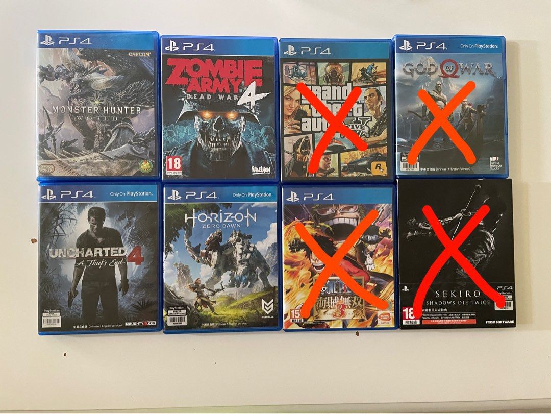 Ps4 games GTA5, monster Hunter world, zombie army 4, 海賊無雙3日版，隻狼，地平線1 ...