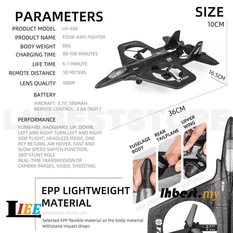 RC Plane Drone Vertical Takeoff X66 with 1080p Wide Angle Camera Radio ...