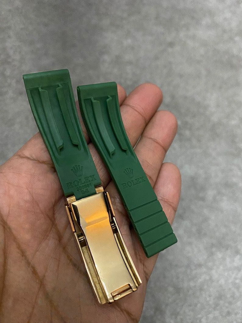 Rolex Green Rubber Strap Oysterflex Style gold Deployment Clasp For ...