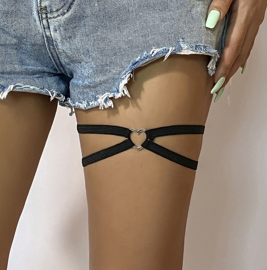 Sexy Heart Shape Black Cross Strap Elastic Leg Band Thigh Chain Leg Chain K-Pop TikTok Props ...