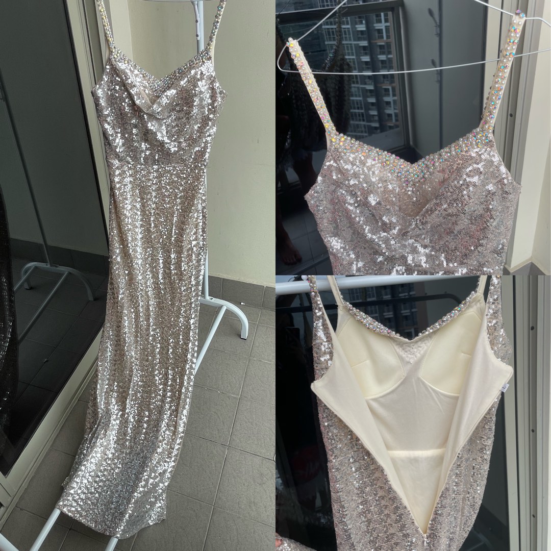 SILVER LONG DRESS / GAUN WANITA IMPORT / GAUN ACARA KONDANGAN ULANG ...