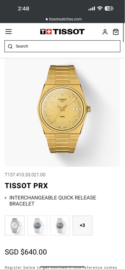 Tissot PRX full gold pvd 35/40mm, Luxury, Watches on Carousell