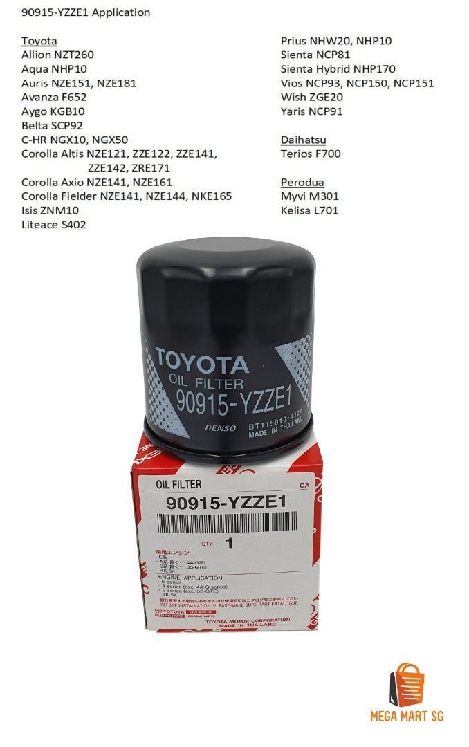 Toyota Genuine Oil Filter 90915-YZZE1, Car Accessories, Accessories on ...