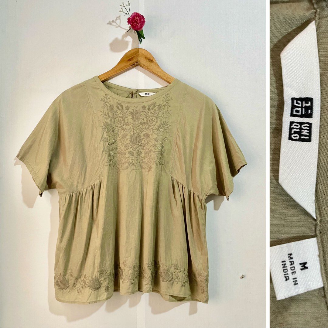 Uniqlo drape embroidered tunic top, Women's Fashion, Tops, Blouses on ...