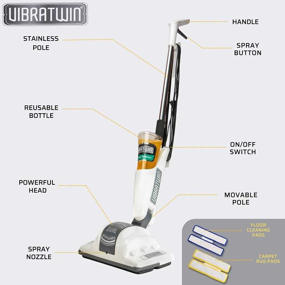 VIBRATWIN As Seen on TV Electric Dual Action Floor Polisher and Cleaner Machine with Pads for ...