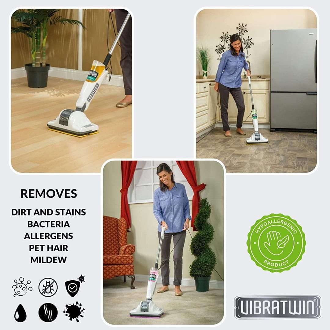 VIBRATWIN As Seen on TV Electric Dual Action Floor Polisher and Cleaner Machine with Pads for ...