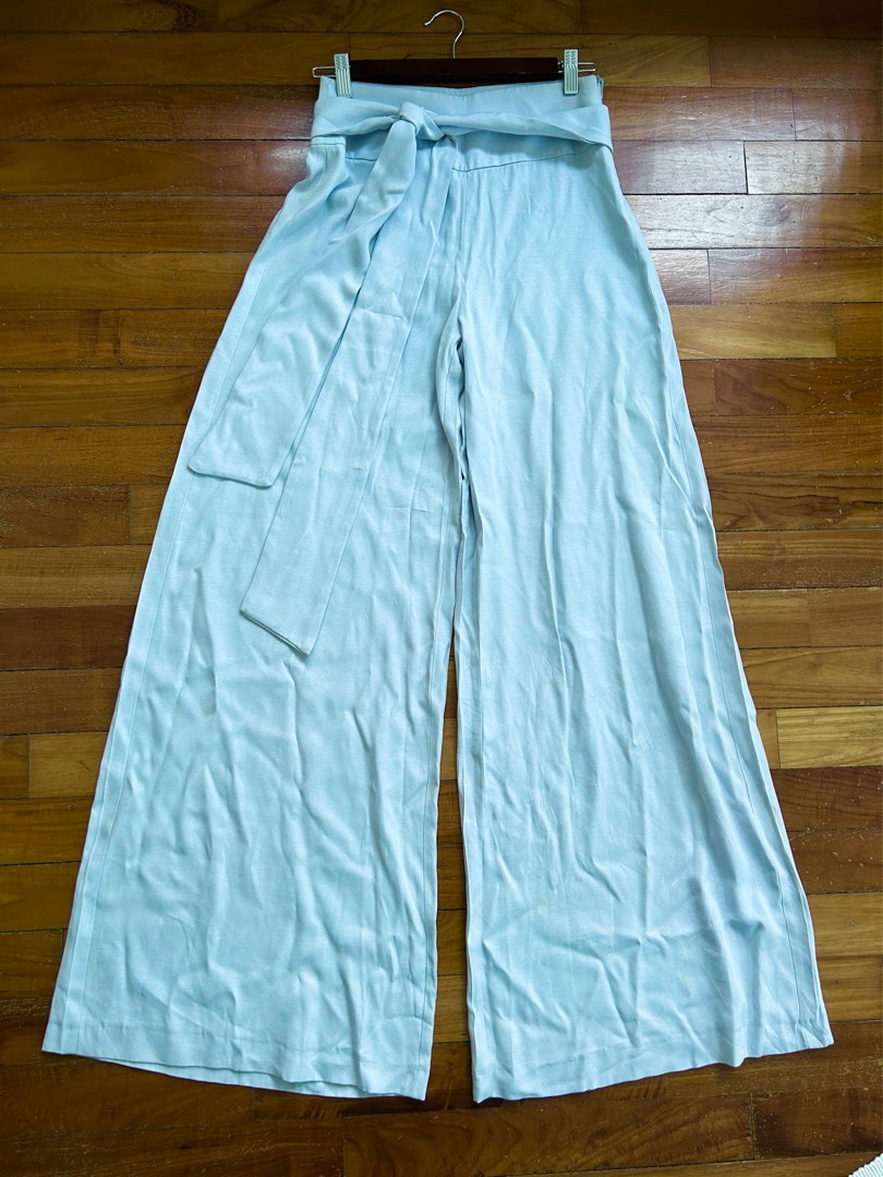 Zara light blue palazzo pants, wide leg, long, Women's Fashion, Bottoms ...