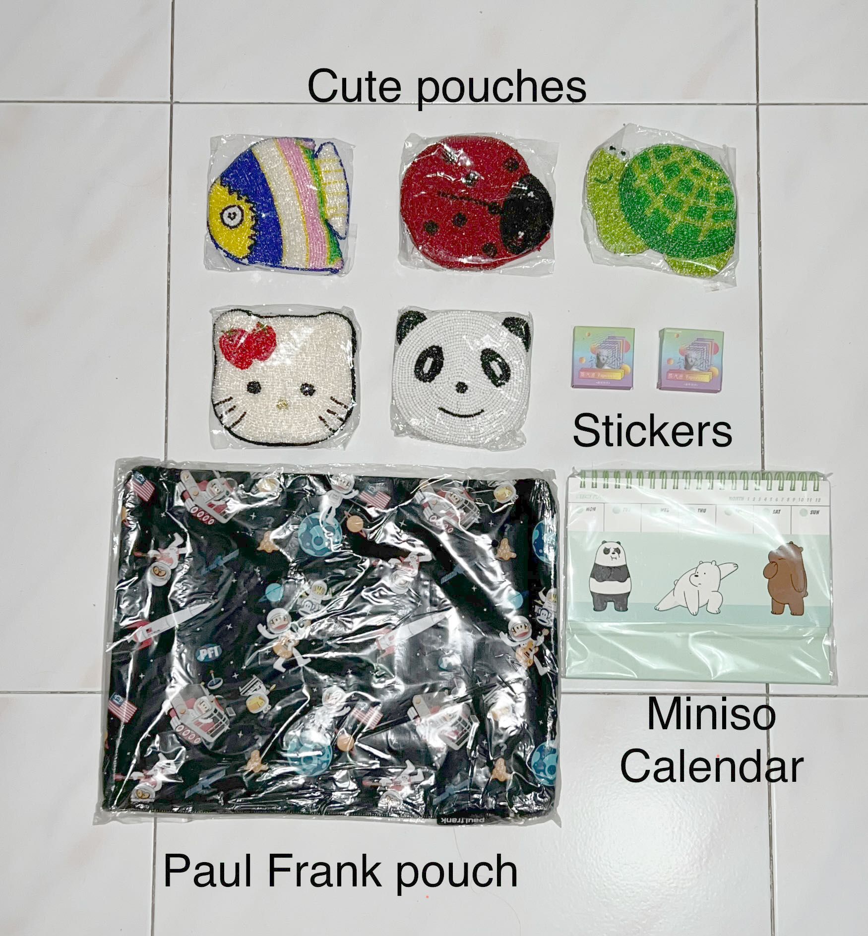 Beaded pouch Paul Frank Pouch Miniso calendar Stickers, Hobbies & Toys ...