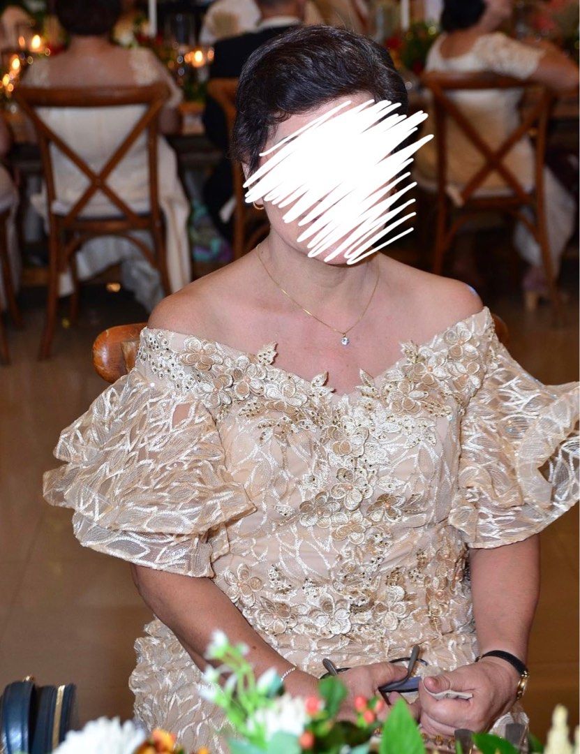 Beige Ninang Gown, Women's Fashion, Dresses & Sets, Evening dresses ...