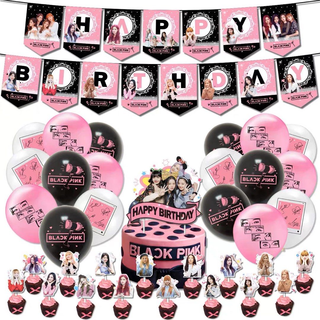 Black pink kpop theme birthday balloon decoration set for party ...