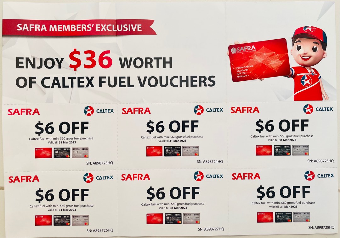CALTEX Fuel Vouchers SAFRA, Tickets & Vouchers, Vouchers on Carousell
