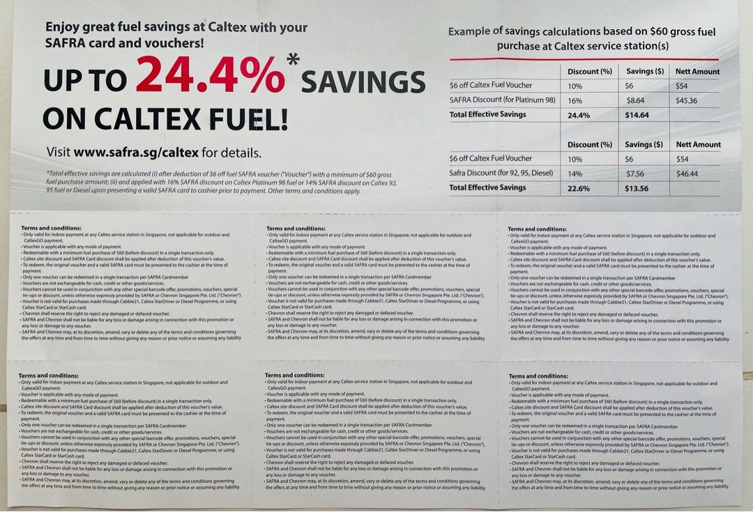 CALTEX Fuel Vouchers SAFRA, Tickets & Vouchers, Vouchers on Carousell
