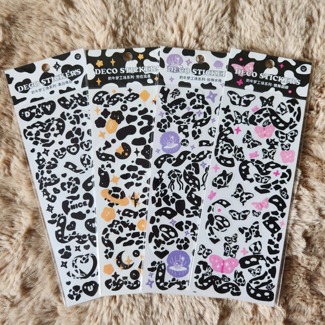 (SET OF 4) Cow Print Sticker Sheet, Hobbies & Toys, Stationery & Craft ...