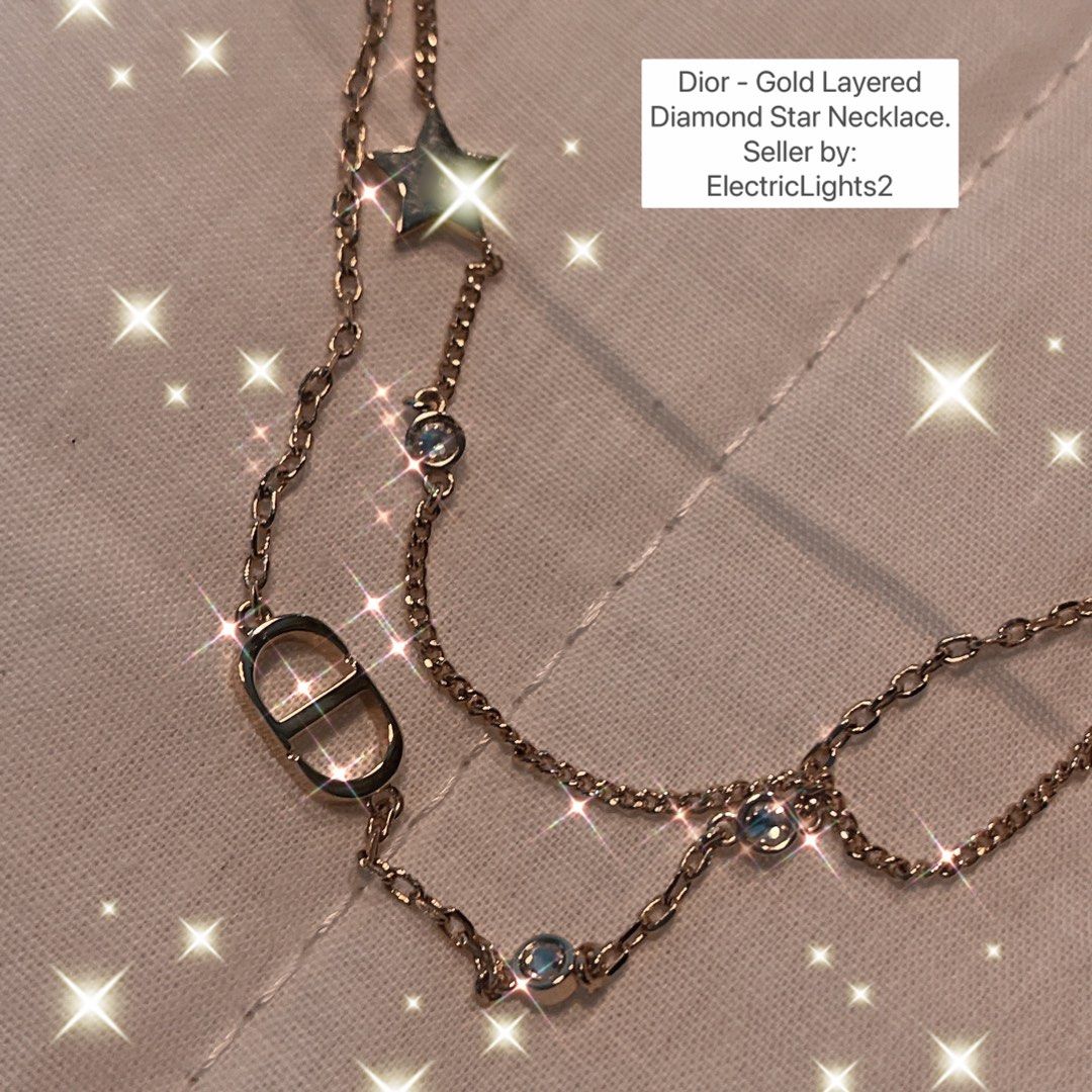 Christian Dior CD Layered Diamond Star Necklace (Gold), Women's Fashion ...