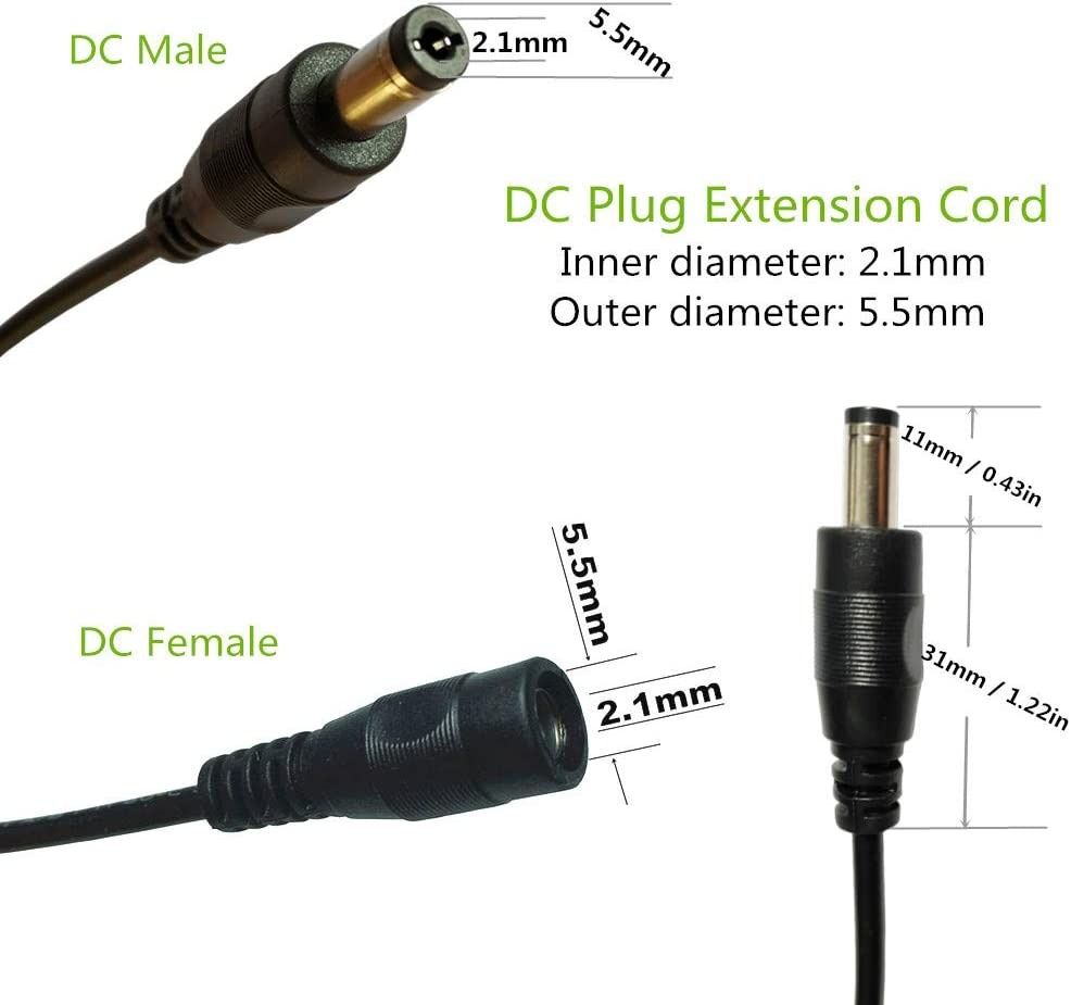 DZYDZR 3 Pack 1m DC Power Extension Cable 2.1mm x 5.5mm DC Plug Extension Cord Copper Wire Male ...