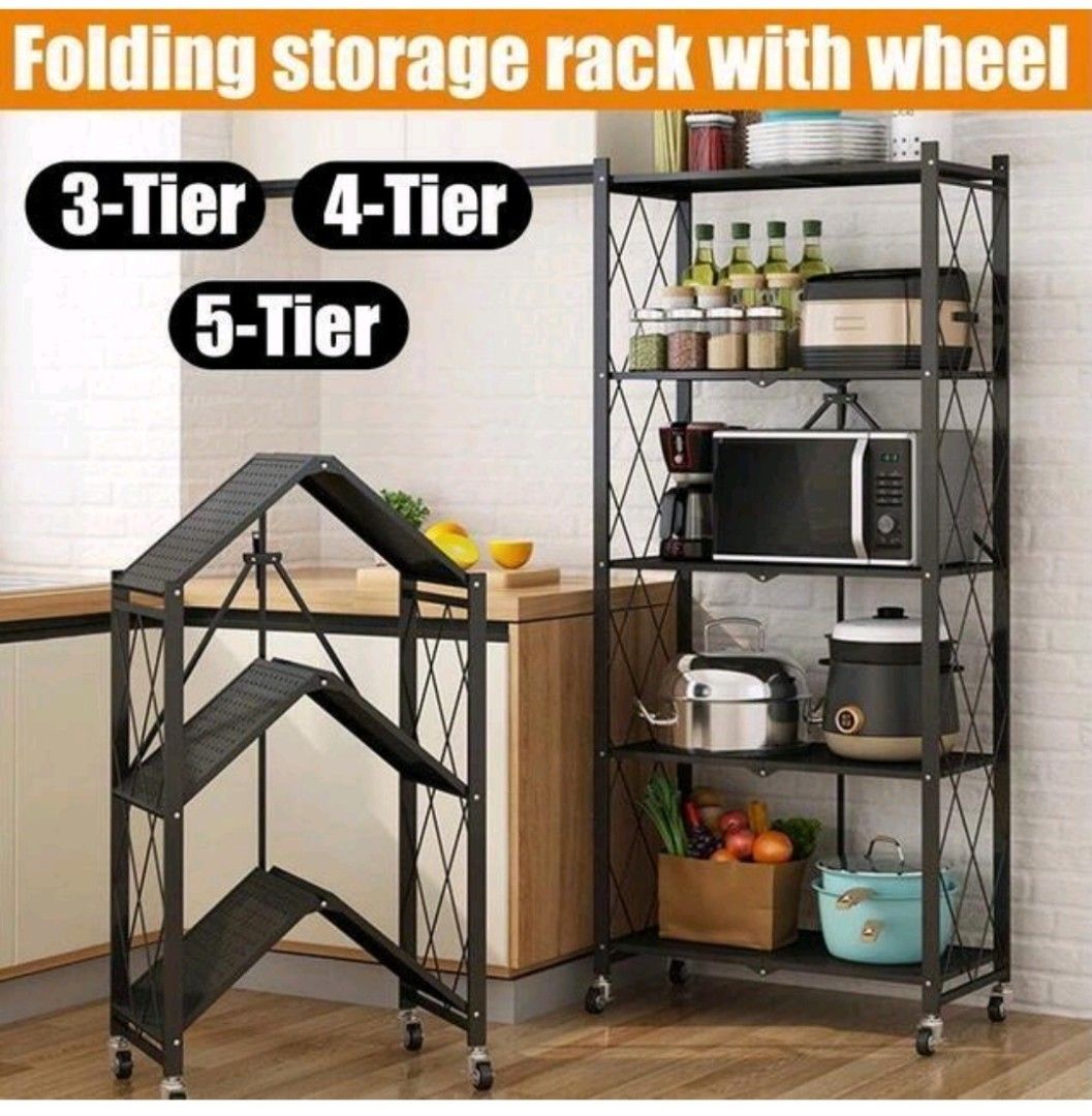 Foldable Storage Rack Kitchen Rack Shelves Organiser Shelf Selves Multi Purpose Heavy Duty ...