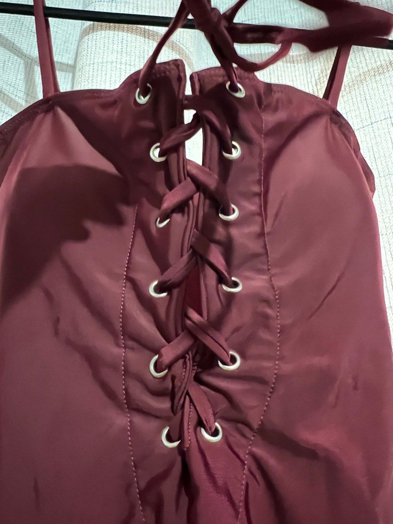 Maroon One-piece swimsuit, Women's Fashion, Swimwear, Bikinis ...