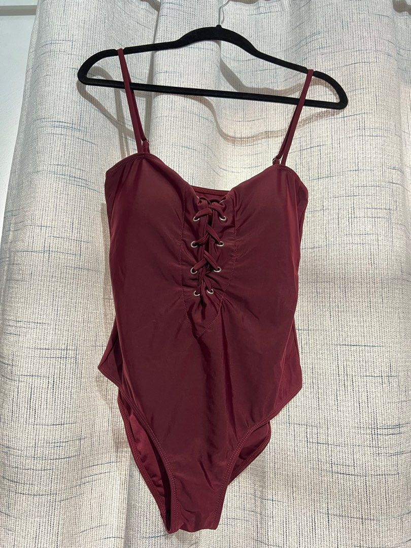 Maroon One-piece swimsuit, Women's Fashion, Swimwear, Bikinis ...