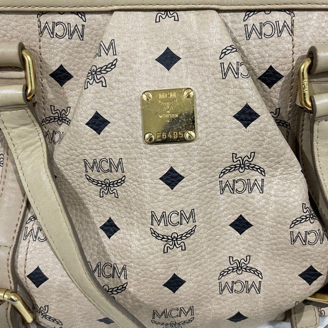 MCM Two way cream, Luxury, Bags & Wallets on Carousell