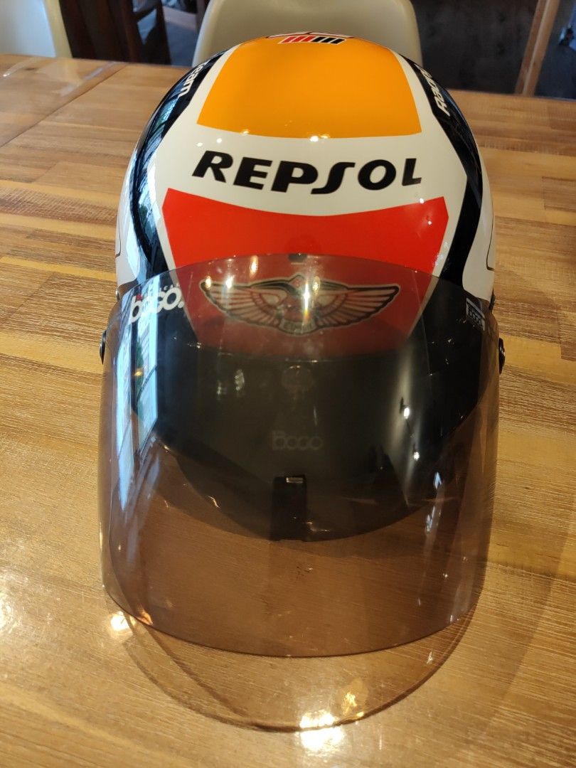 MHR Half Cap Helmet Repsol, Motorcycles, Motorcycle Apparel on Carousell