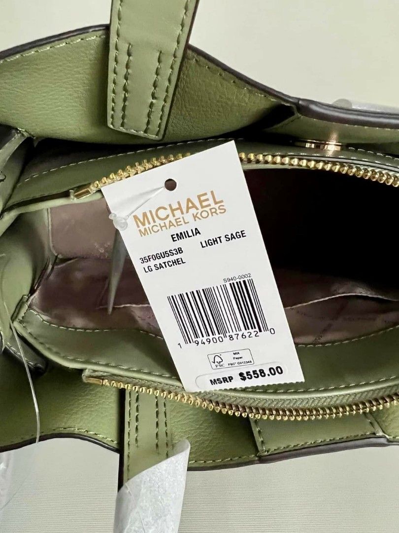 Michael Kors EMILIA LARGE SATCHEL in light sage, Luxury, Bags & Wallets ...