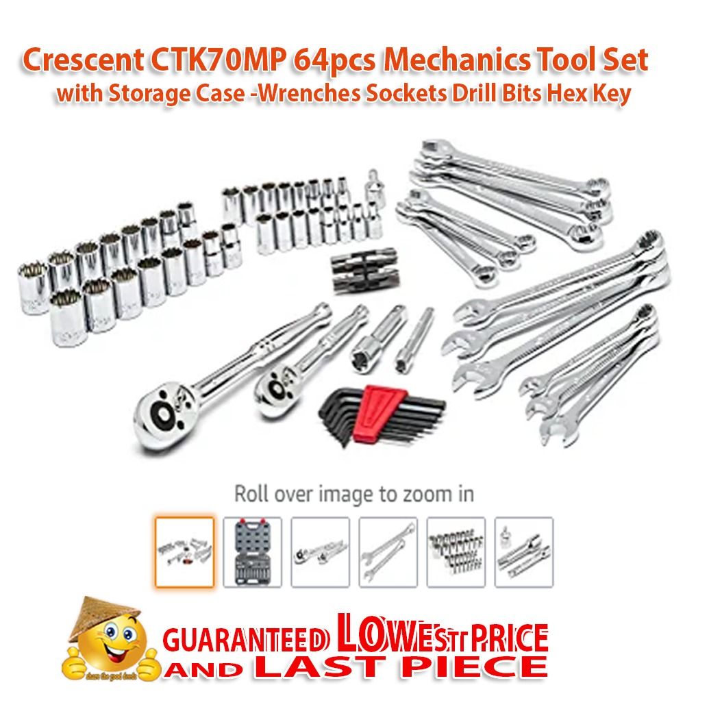 NEW CRESCENT CTK70MP TOOL SET 64 PIECE SOCKET TOOL SETS - Mechanics ...