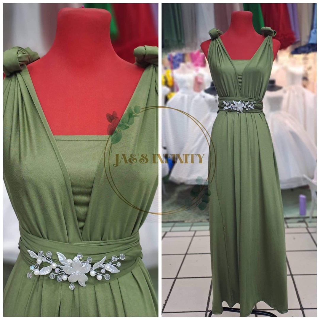 Olive green infinity dress with accessory, Women's Fashion, Dresses ...
