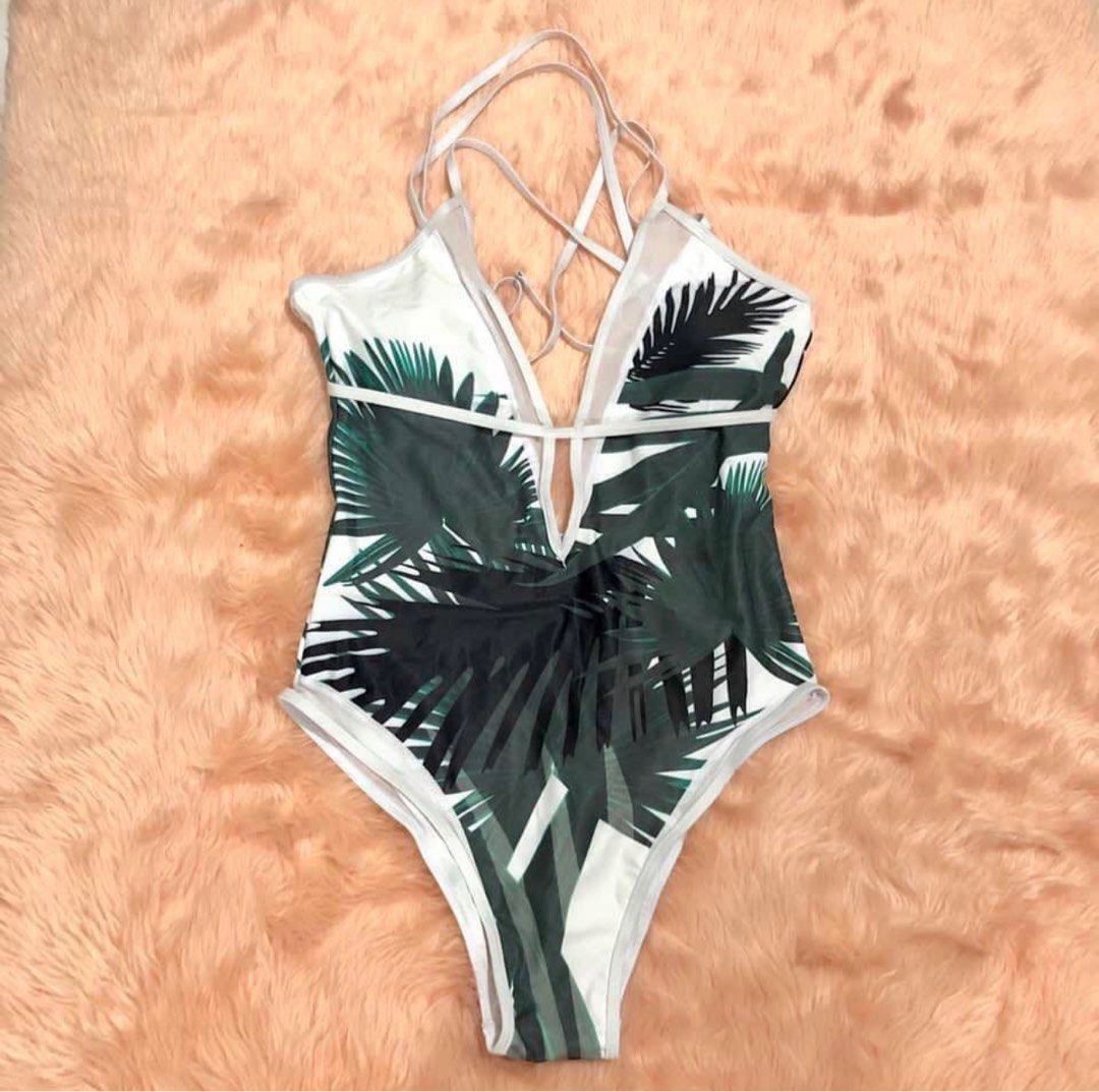 Palm Tree Swimsuit One Piece Swimwear Womens Fashion Swimwear Bikinis And Swimsuits On Carousell