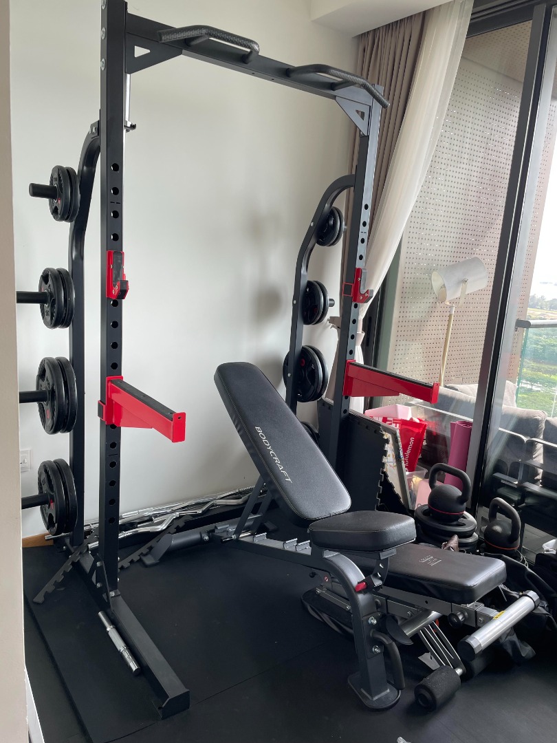 PIVOT FITNESS XR6230 COMMERCIAL HEAVY DUTY HALF RACK + bench + weights ...