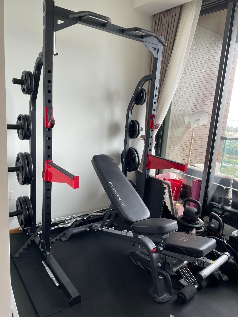 PIVOT FITNESS XR6230 COMMERCIAL HEAVY DUTY HALF RACK + bench + weights ...