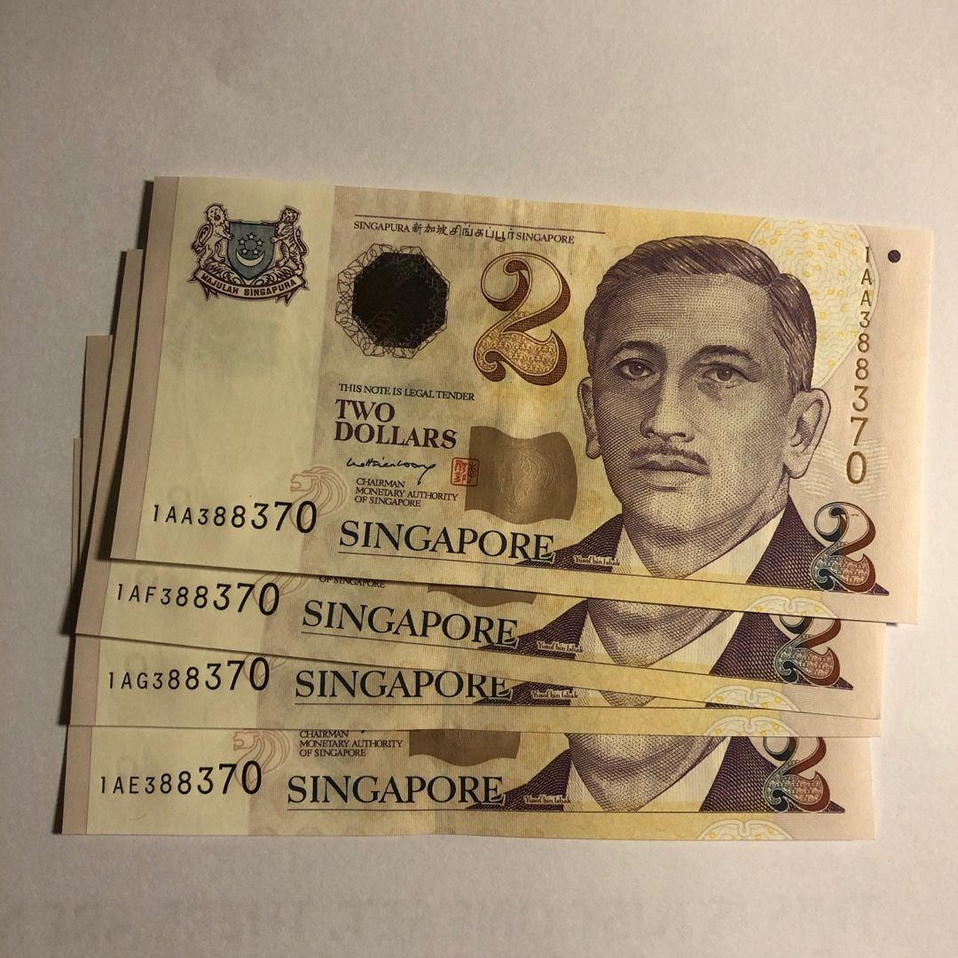 Same Serial Number Singapore $2 Portrait (inclusive of one 1AA note ...