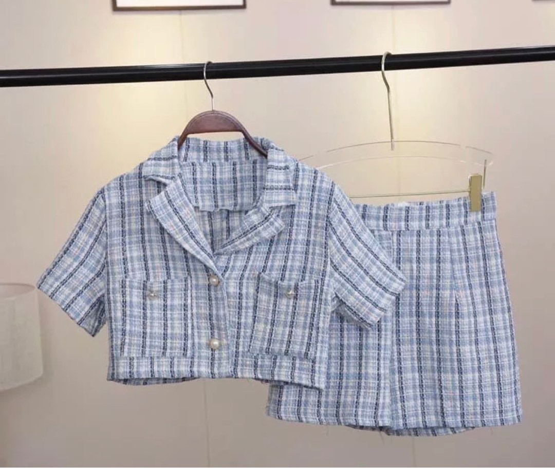 TERNO (TOP & BOTTOM) PLAID TWEEDS, Women's Fashion, Dresses & Sets ...