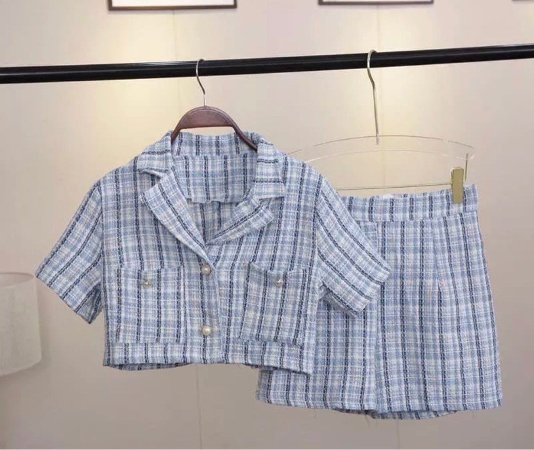 TERNO (TOP & BOTTOM) PLAID TWEEDS, Women's Fashion, Dresses & Sets ...