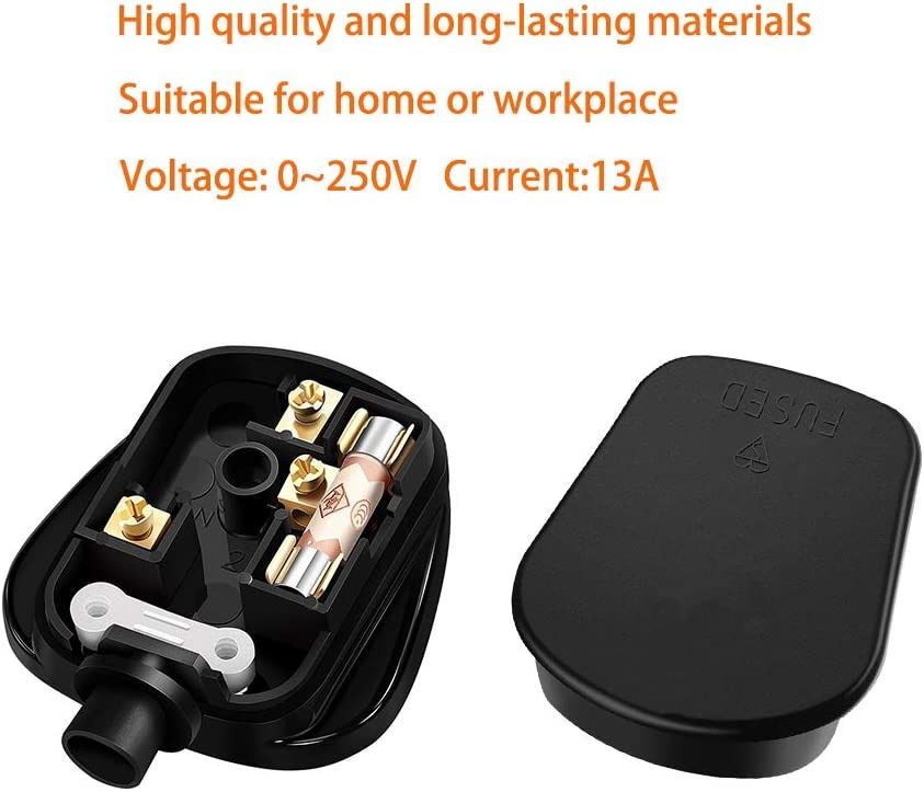 UK 13 A Fused Mains Plugs, 3 pin Plug with Cord Grip Rewireable Black ...