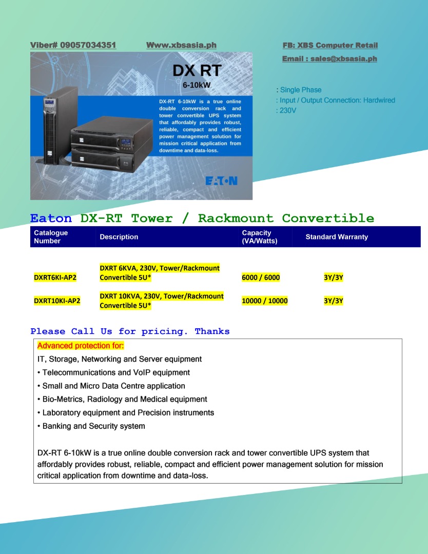 Ups- Eaton DX-RT Tower / Rackmount Convertible 6KVA and 10KVA Online ...