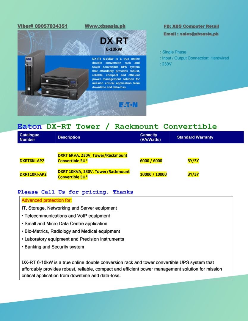 Ups- Eaton DX-RT Tower / Rackmount Convertible 6KVA and 10KVA Online ...