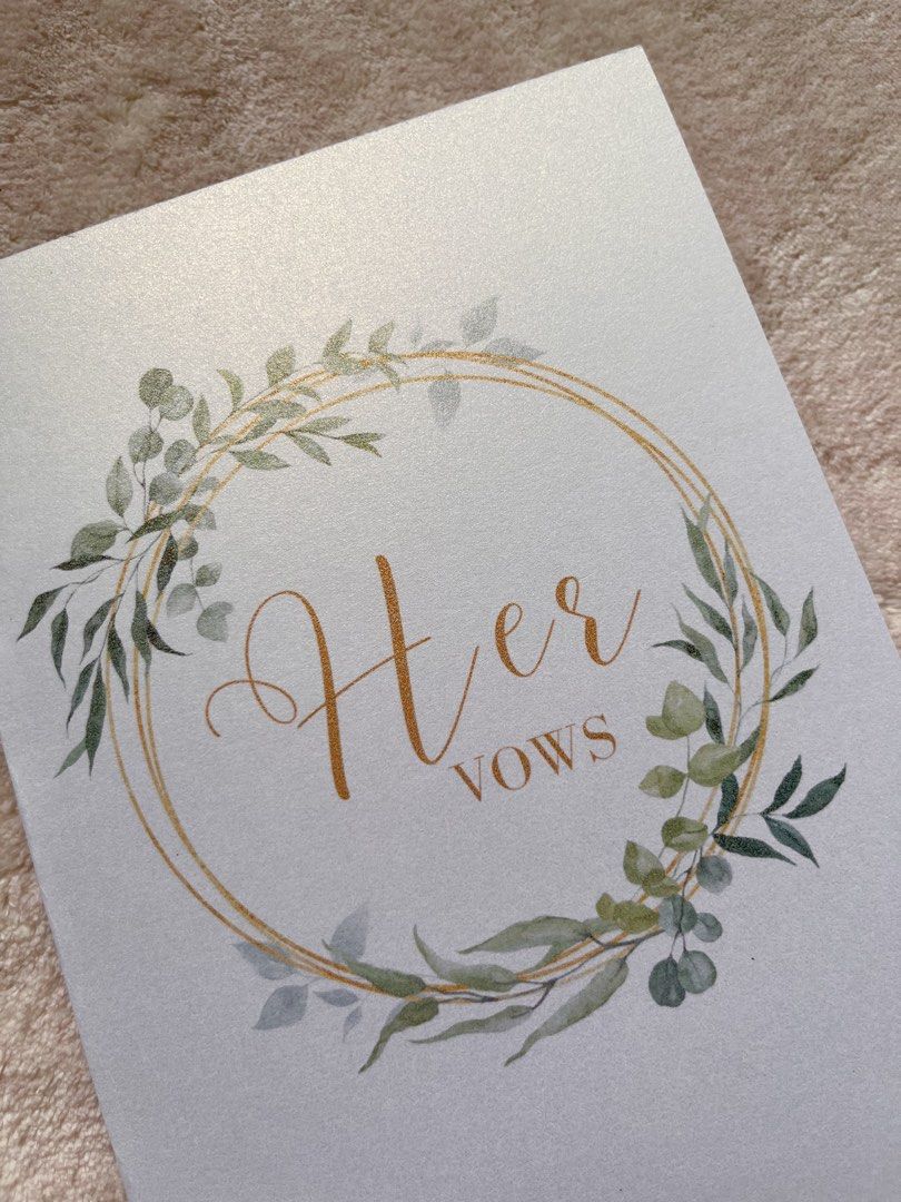 Gold & Green Floral Wedding Vow Cards, Hobbies & Toys, Occasions ...