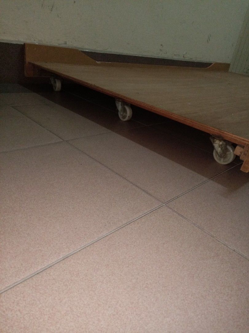 Wooden pull out single bed frame on rollers wheels, Furniture & Home ...