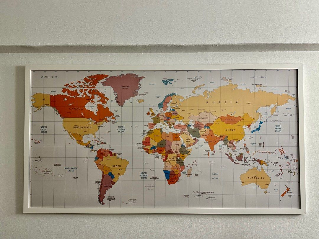 World Map with Frame, Furniture & Home Living, Home Decor, Wall Decor ...