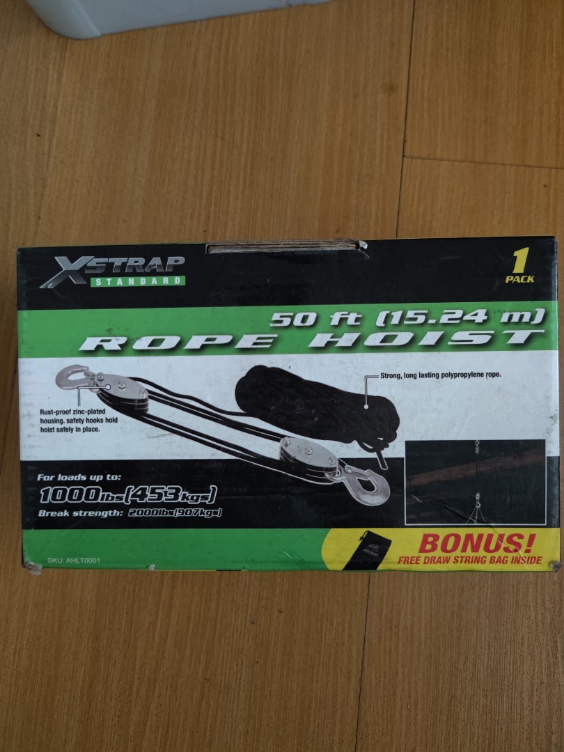 XSTRAP STANDARD Heavy-Duty 2,000 LB Breaking Strength 50 FT Rope Hoist ...