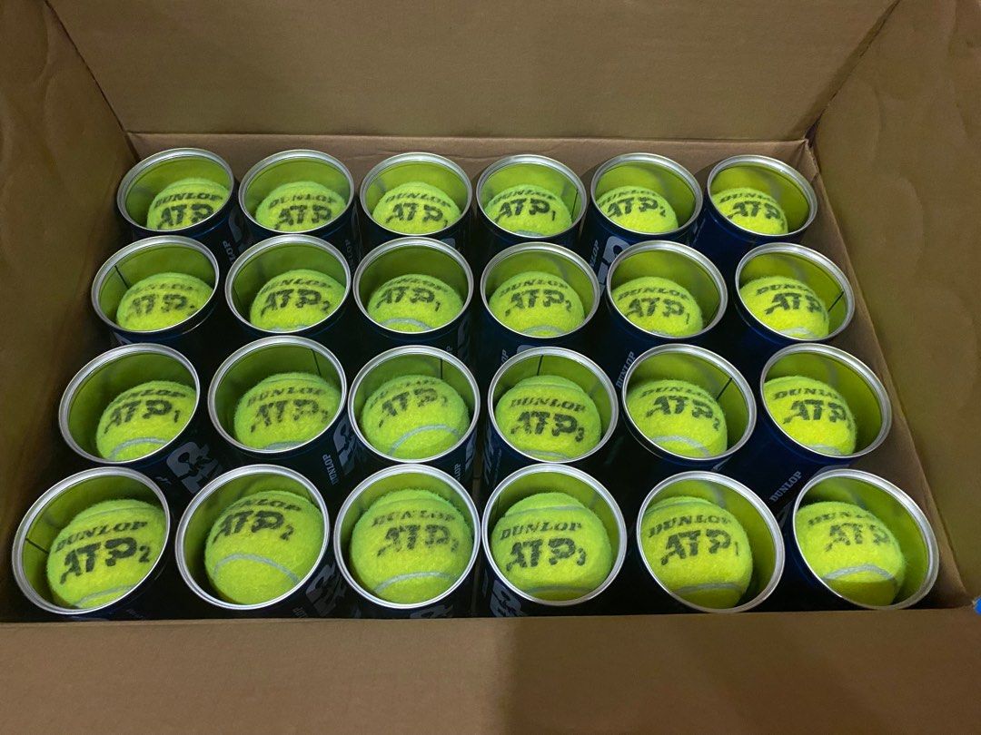 1 box 72 Dunlop ATP tennis balls (24 cans of previously pressurised ...