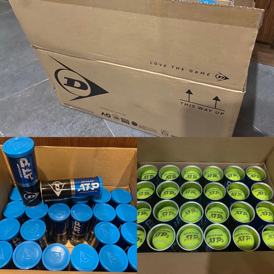 1 box 72 Dunlop ATP tennis balls (24 cans of previously pressurised ...