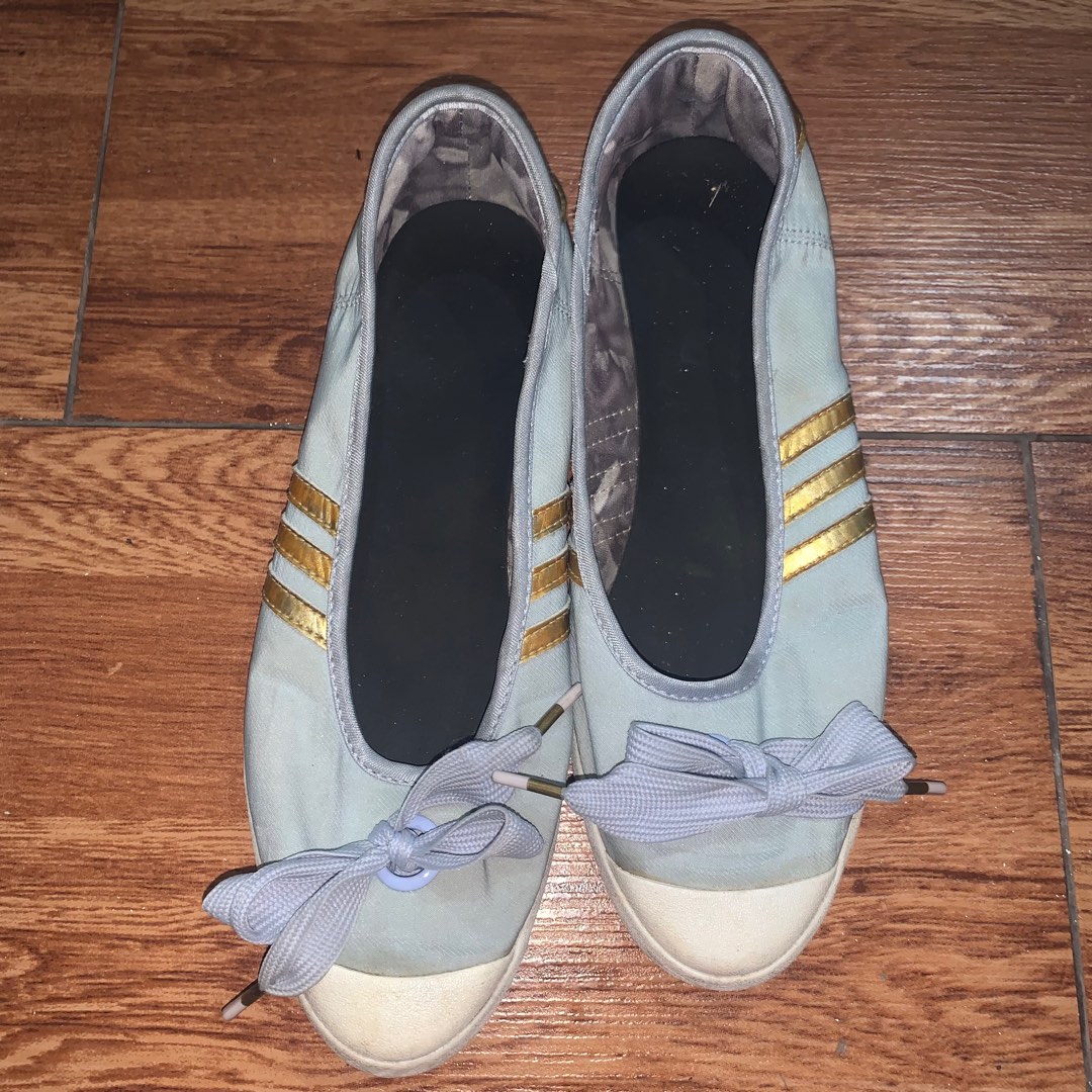 Adidas Flats Slip ons Blue and Gold Korean US 8, Women's Fashion ...