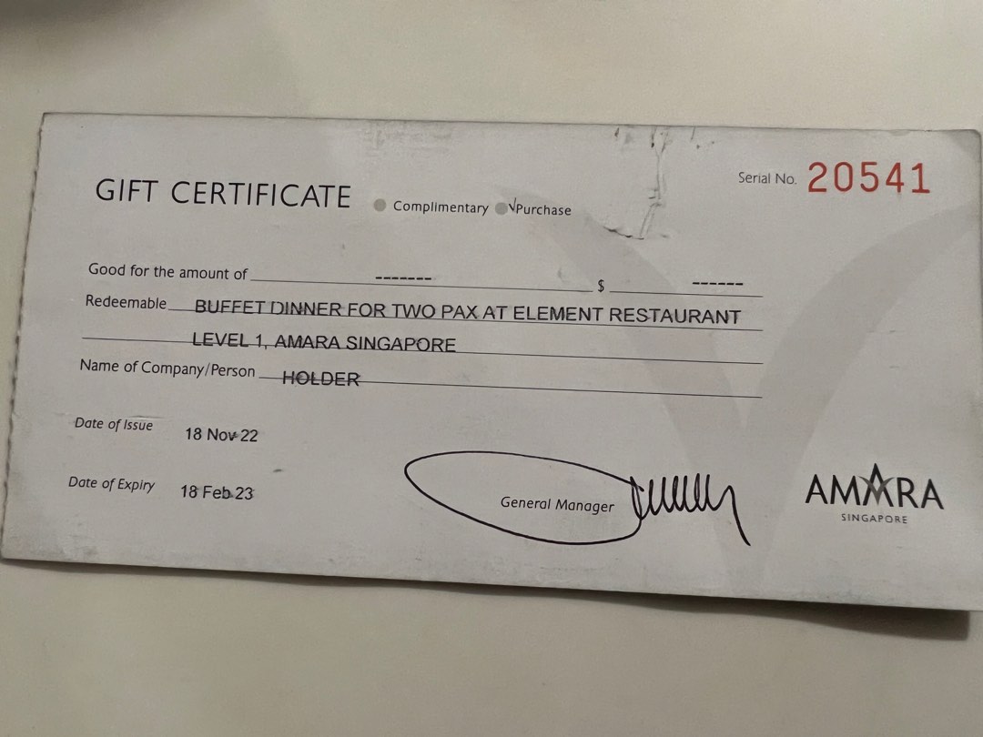 AMARA hotel, 2 pax Dinner buffet at Element Restaurant, Tickets ...