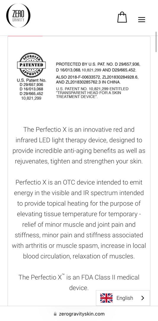 Authentic Perfectio X Zero Gravity Infrared LED Light Theraphy Device ...