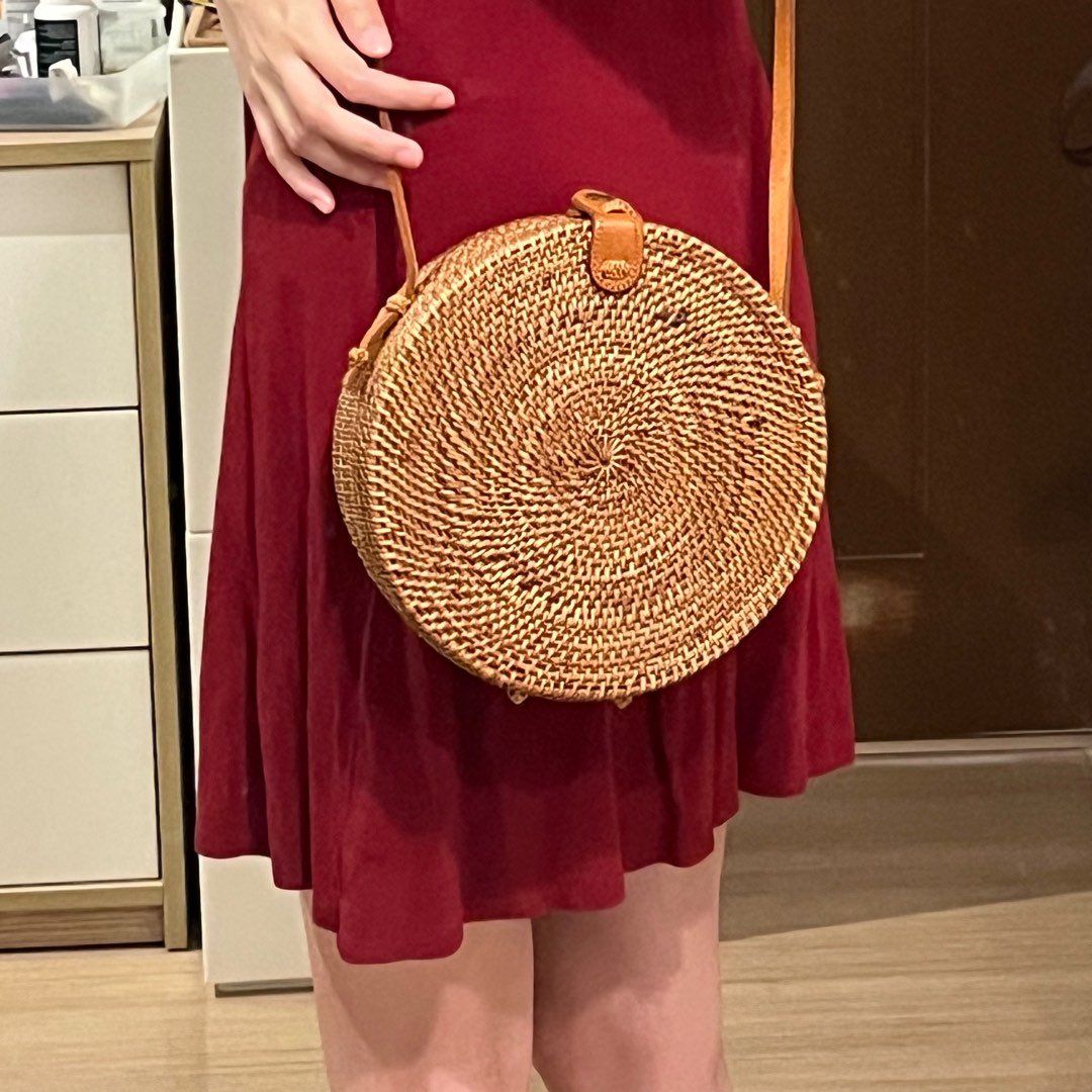 Bali handmade round rattan batik bag, Women's Fashion, Bags & Wallets ...