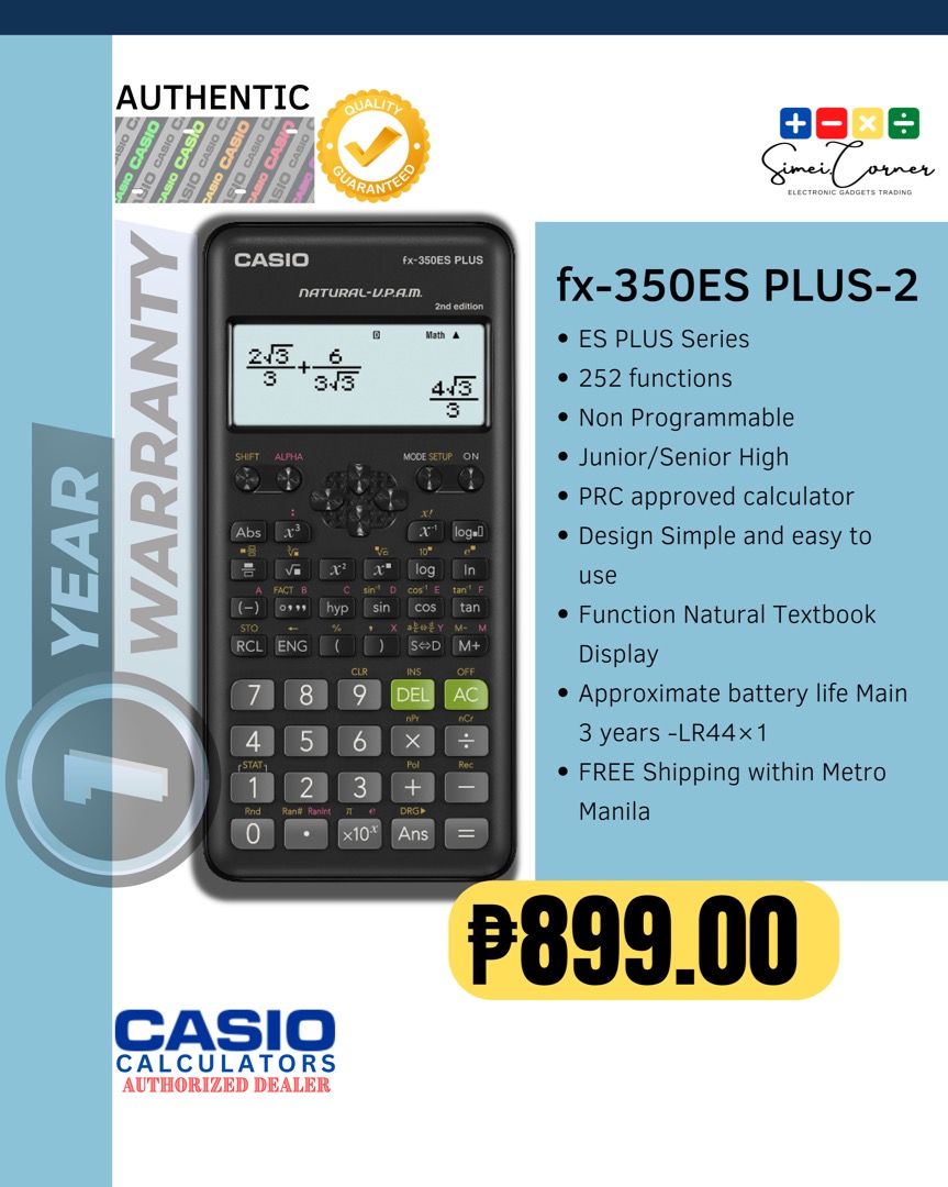 Casio Scientific Calculator fx-350es plus 2, Computers & Tech, Office ...