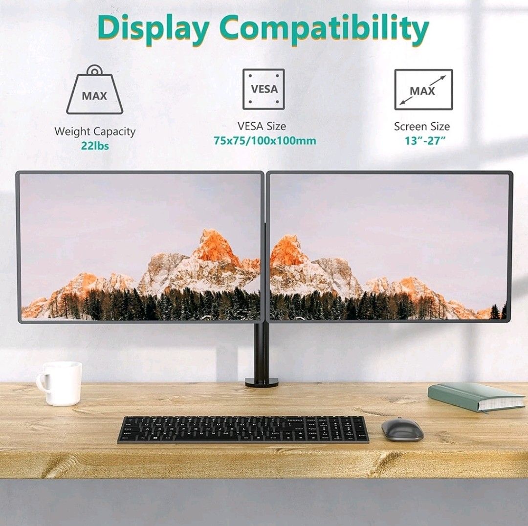 Dual Monitor Mount Computer Monitor Bracket for 13"-27" with C-clamp ...