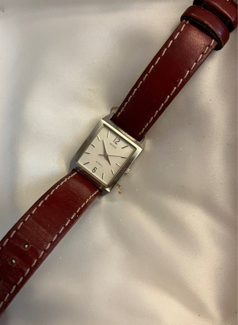 GUESS watch Japan Movement with wine red leather strap, Women's Fashion ...